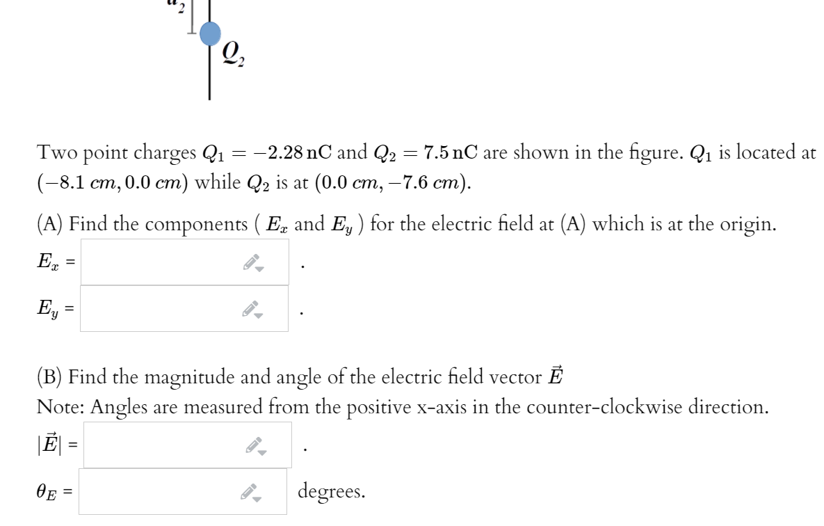 Solved d, d. Q - Two point charges Q1 :-2.28 nC and Q2 = 7.5 | Chegg.com