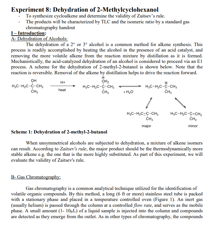 Solved Experiment 8: Dehydration of 2-Methylcyclohexanol To | Chegg.com