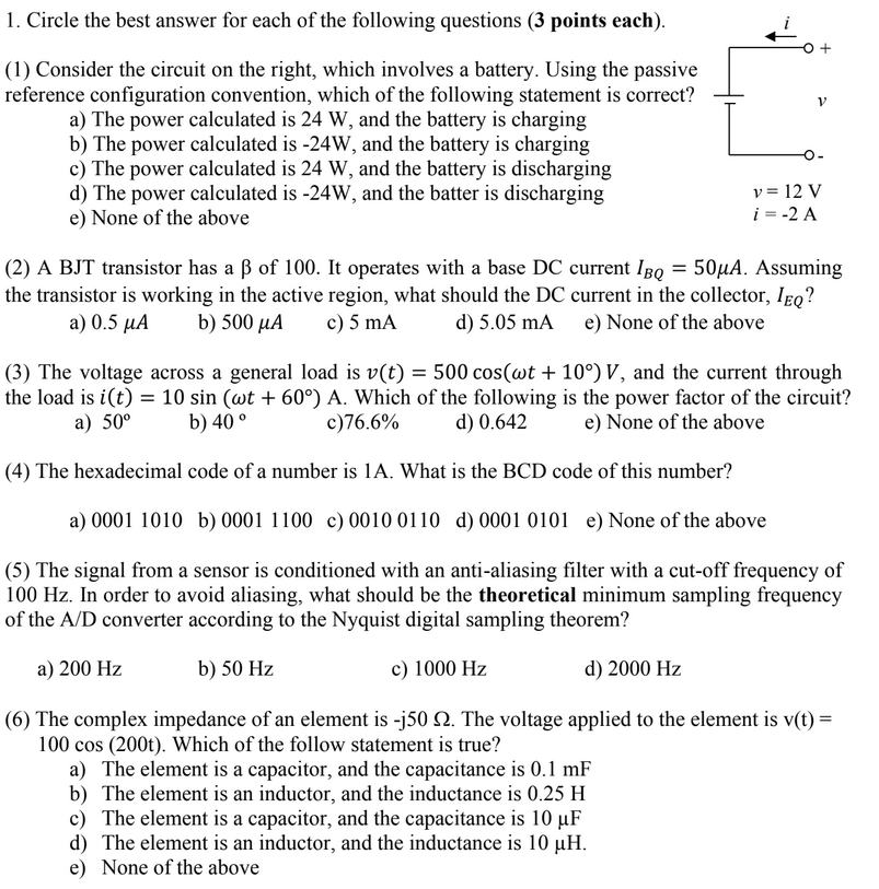 Solved 1. Circle the best answer for each of the following | Chegg.com