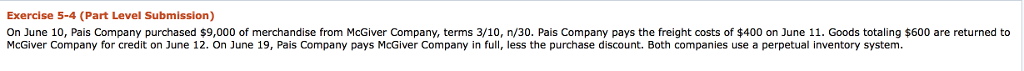 Solved Exercise 5-4 (Part Level Submission) On June 10 País | Chegg.com