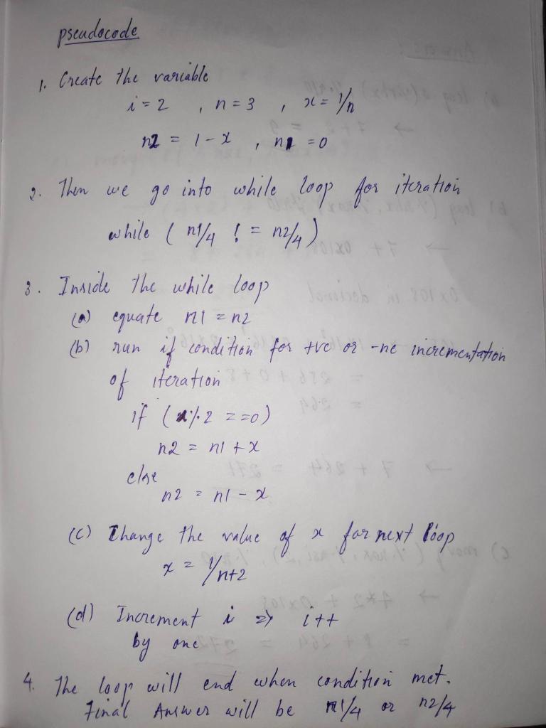Solved pseudocode 1. Create the variable 1=2 n = 3 26 = = yn | Chegg.com