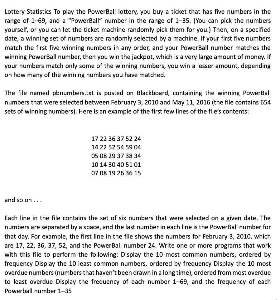 Solved Lottery Statistics To play the PowerBall lottery, you | Chegg.com