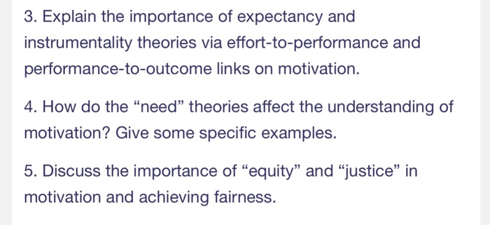 Solved 3. Explain the importance of expectancy and | Chegg.com