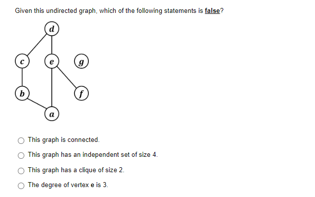 Solved Given this undirected graph, which of the following | Chegg.com