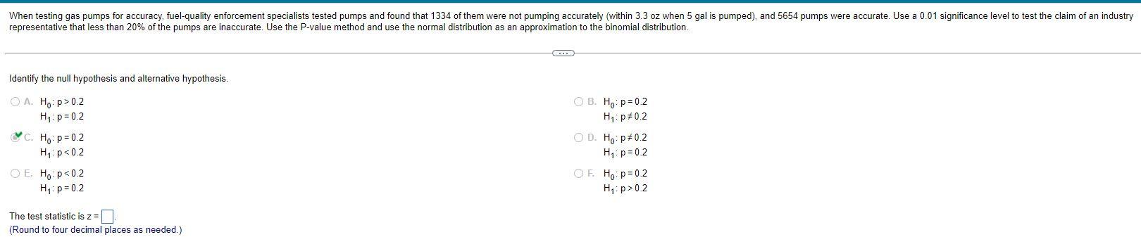 Solved representative that less than 20% of the pumps are | Chegg.com