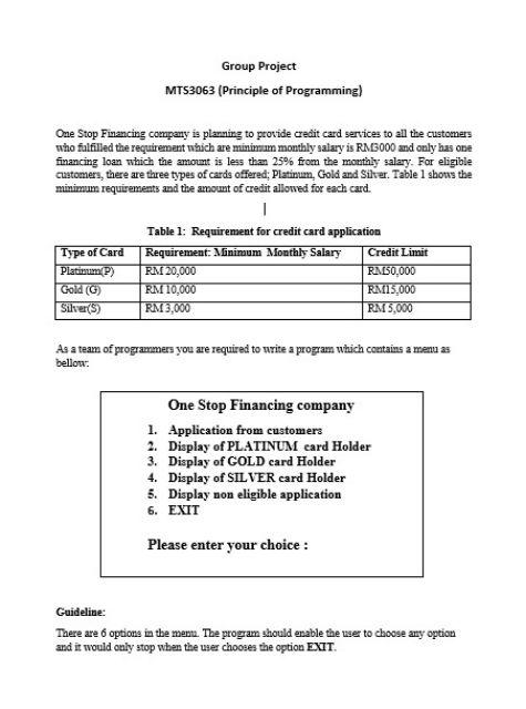 Solved Group Project MTS3063 (Principle of Programming) One | Chegg.com