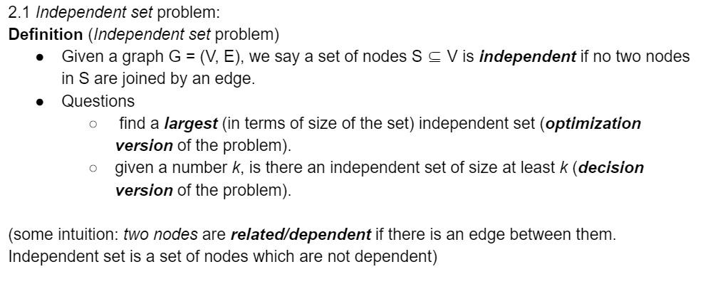 Solved 2.1 Independent set problem: Definition | Chegg.com