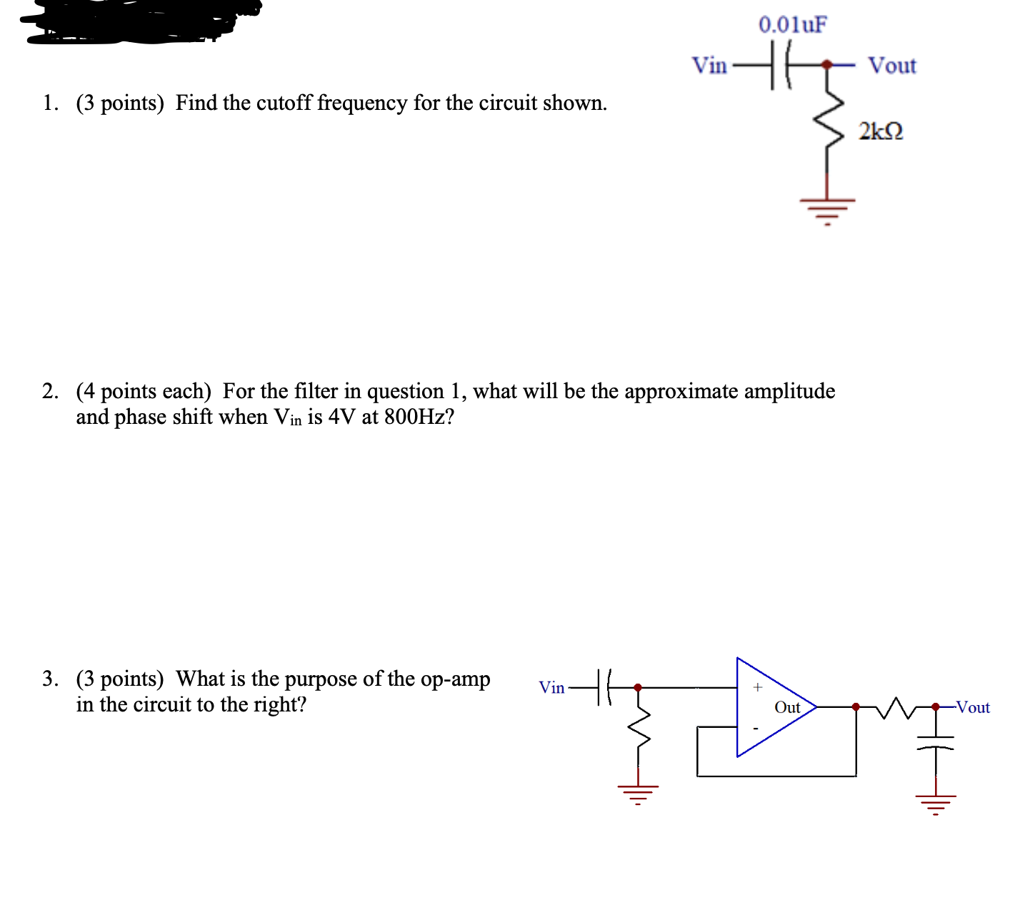 Solved (3 ﻿points) ﻿Find the cutoff frequency for the | Chegg.com