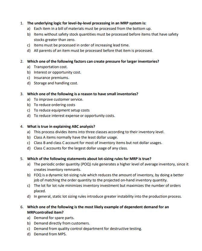 Solved 1. The underlying logic for level-by-level processing | Chegg.com