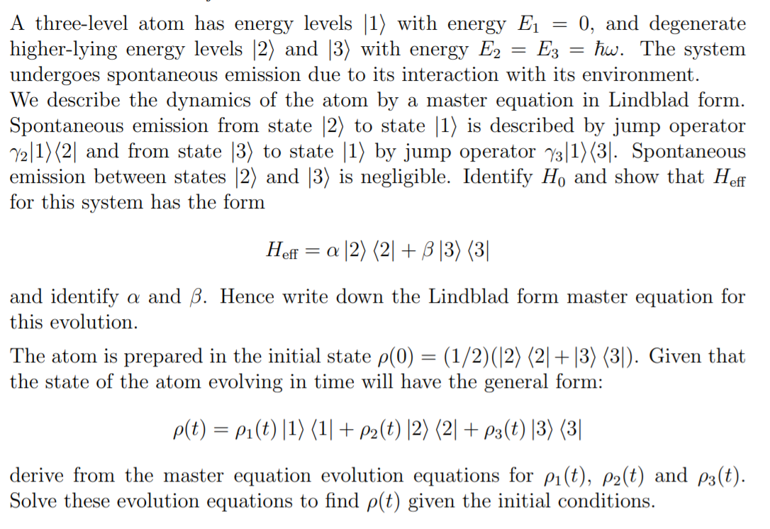 An evolution equation called a master equation) for | Chegg.com