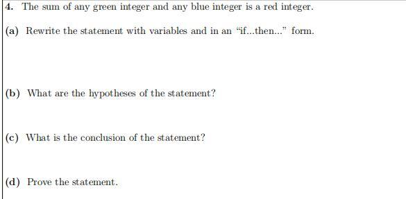 Solved 4. The sum of any green integer and any blue integer | Chegg.com