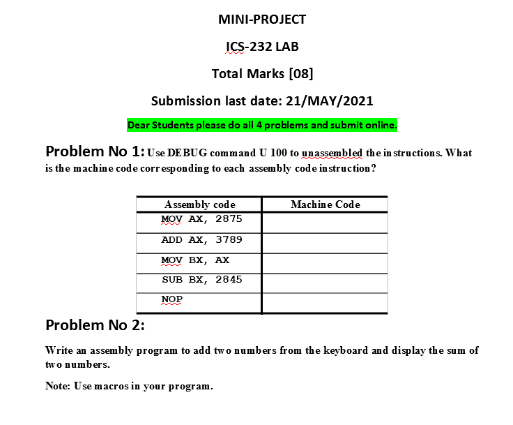 Solved MINI-PROJECT ICS-232 LAB Total Marks [08] Submission | Chegg.com