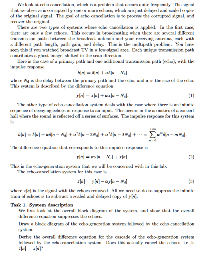 Solved Draw a block diagram of the echo-generation system | Chegg.com