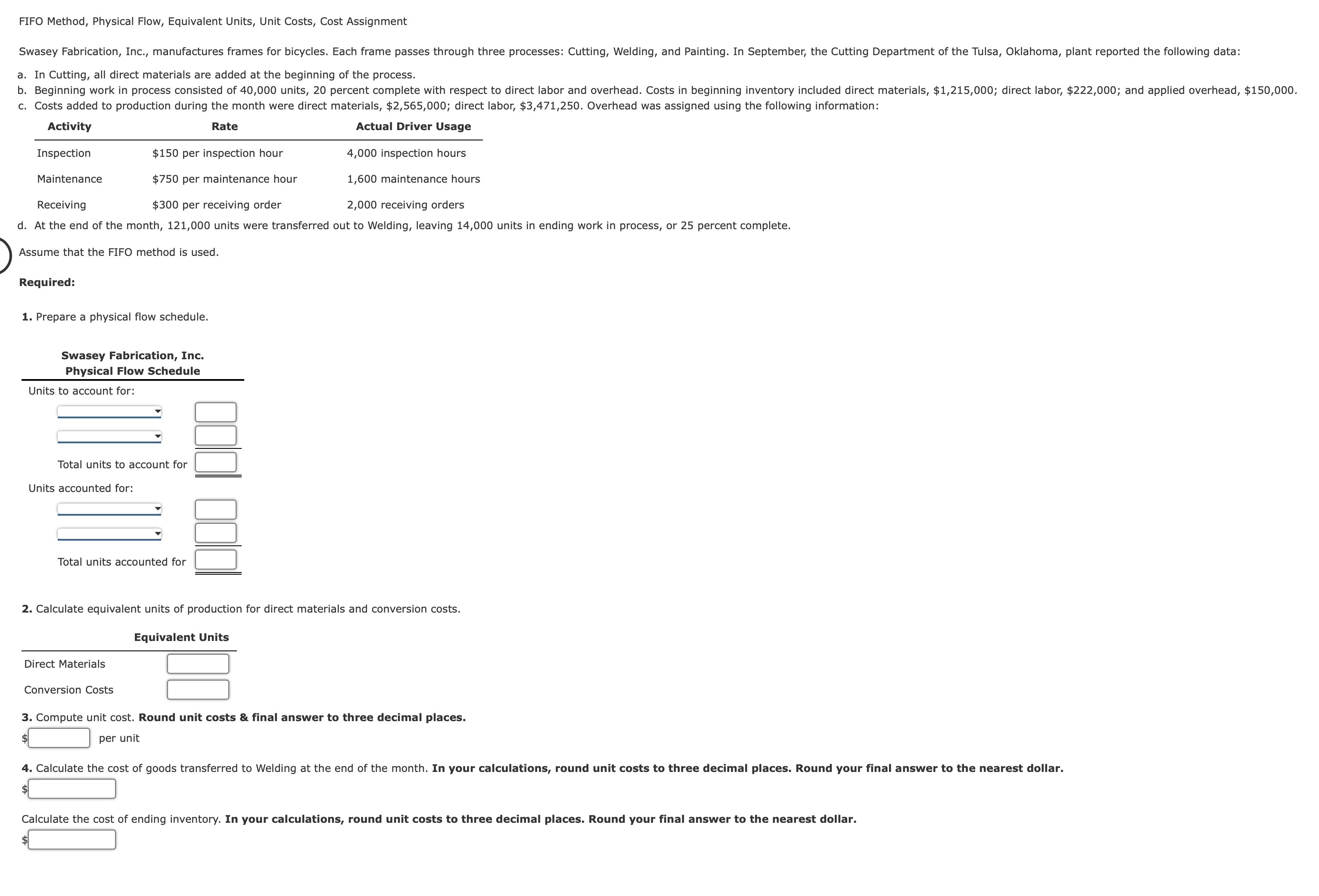 Solved FIFO Method, Physical Flow, Equivalent Units, Unit | Chegg.com