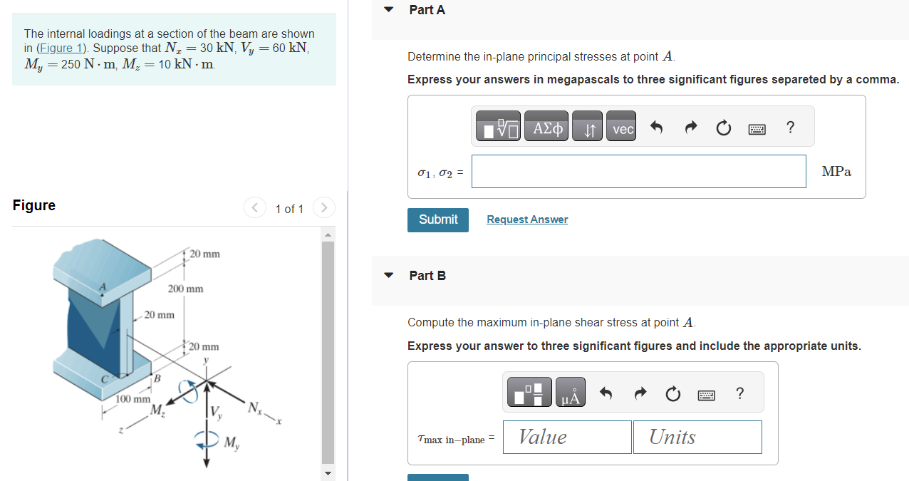 Solved The internal loadings at a section of the beam are | Chegg.com