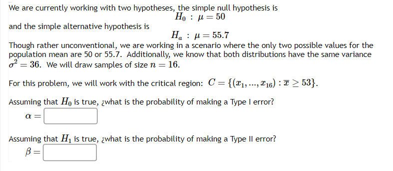 Solved We are currently working with two hypotheses, the | Chegg.com