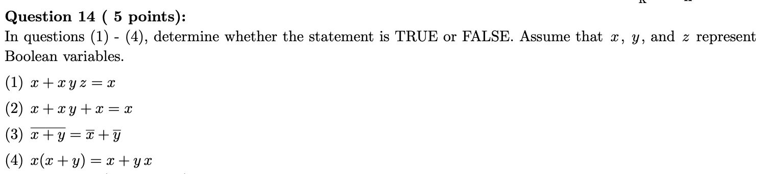 Solved Question 14 (5 points): In questions (1) - (4), | Chegg.com