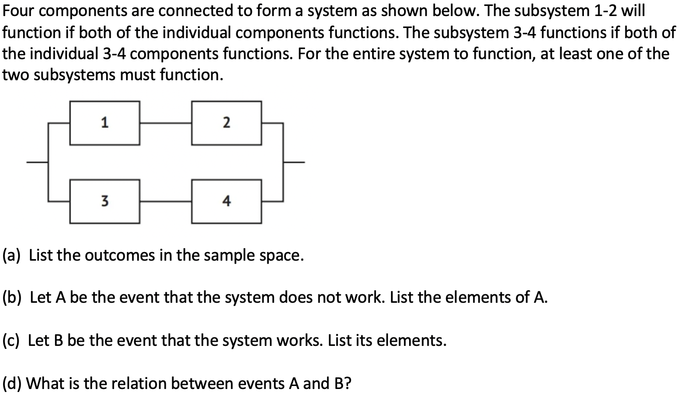 Solved Four components are connected to form a system as | Chegg.com