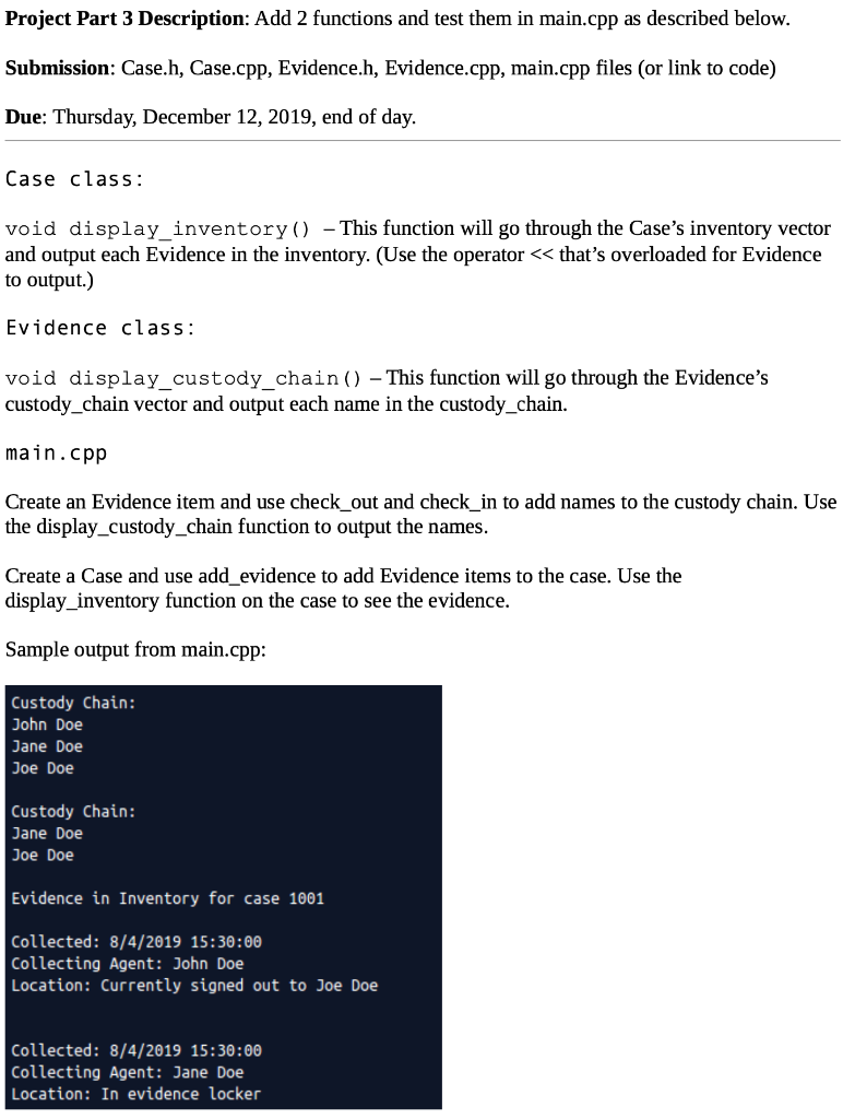 Solved Project Part 3 Description: Add 2 functions and test | Chegg.com