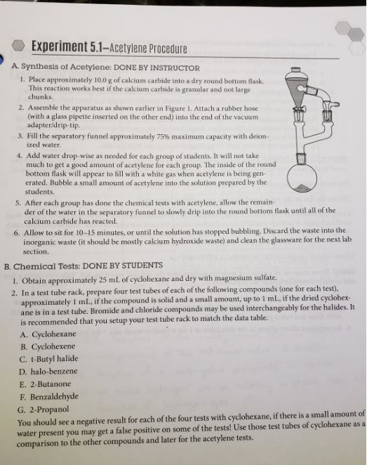 Solved Experiment 5.1-Acetylene Procedure A. Synthesis of | Chegg.com