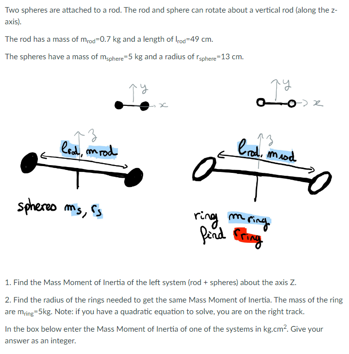 Solved Two spheres are attached to a rod. The rod and sphere | Chegg.com