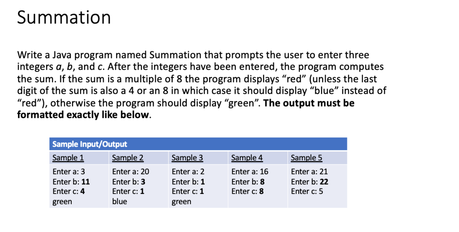 Solved Summation Write A Java Program Named Summation That 7836