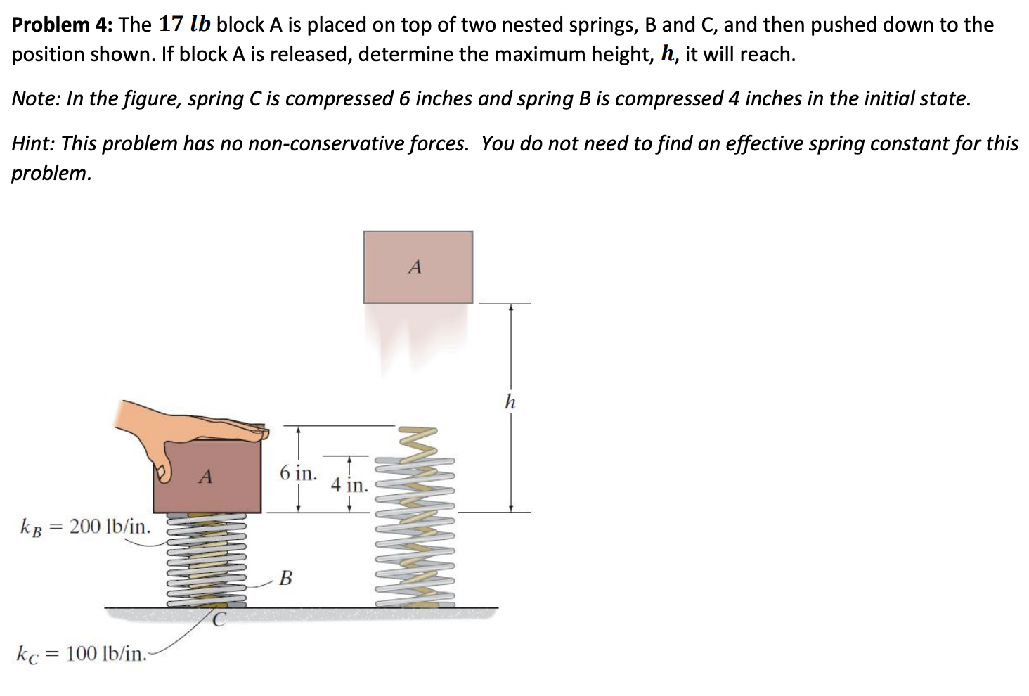 Solved The 𝟏𝟕 𝒍𝒃 block A is placed on top of two nested | Chegg.com
