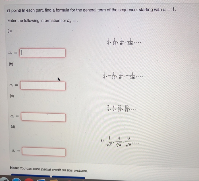 Solved (1 point) In each part, find a formula for the | Chegg.com