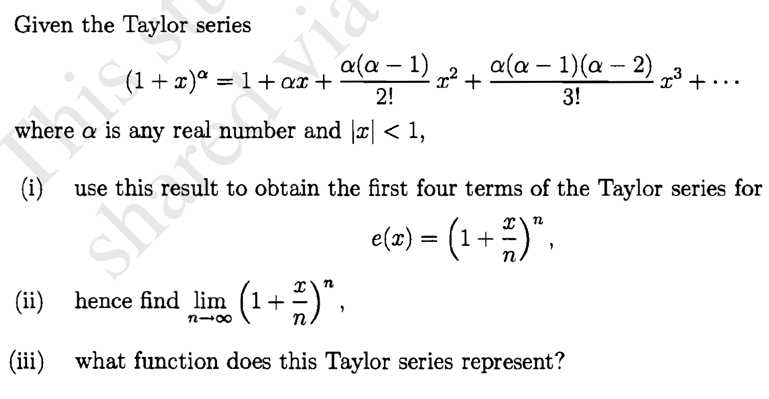 Solved Given the Taylor series (1+x)" ala - 1) = 1 + ax + 22 | Chegg.com
