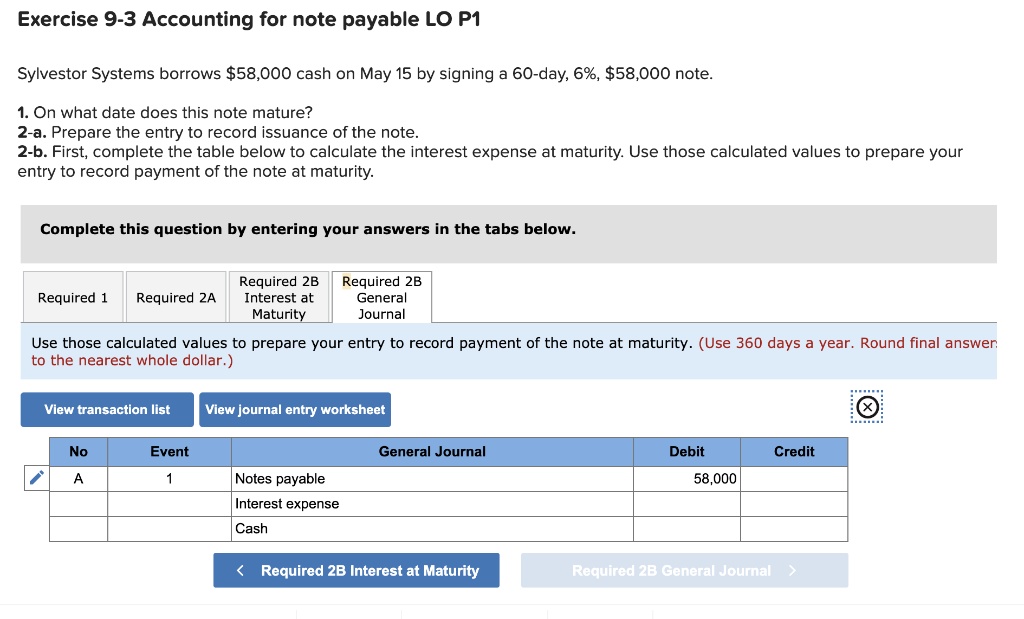 Solved Exercise 9-3 Accounting for note payable LO P1 | Chegg.com