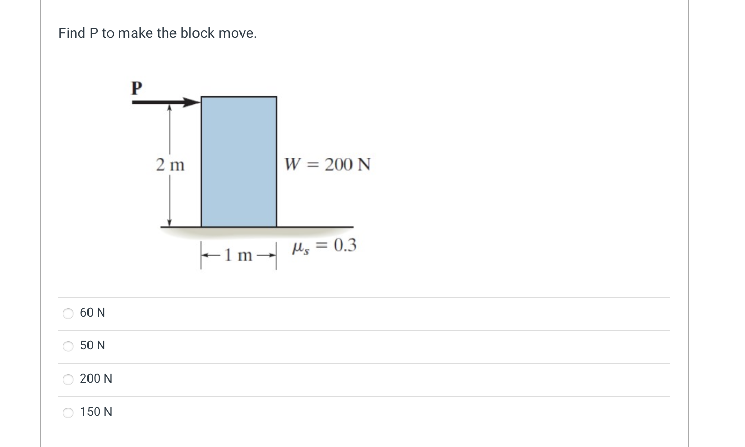Solved Find P to make the block move. 60 N50 N200 N | Chegg.com
