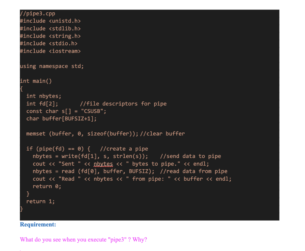 Solved 3. The pipe Call The lower-level pipe() function | Chegg.com