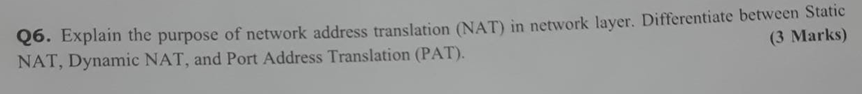 Solved Q6. Explain the purpose of network address | Chegg.com
