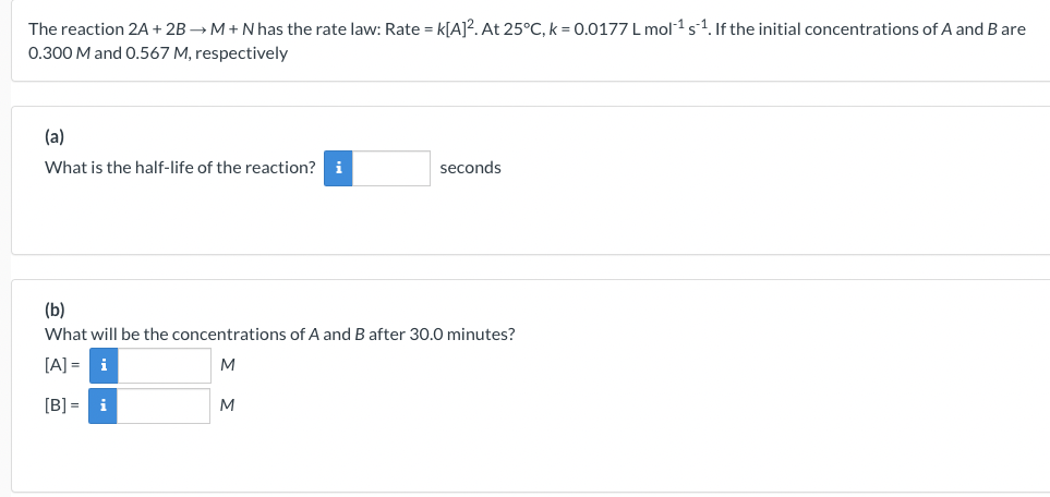Solved The reaction 2A + 2BM + N has the rate law: Rate = | Chegg.com