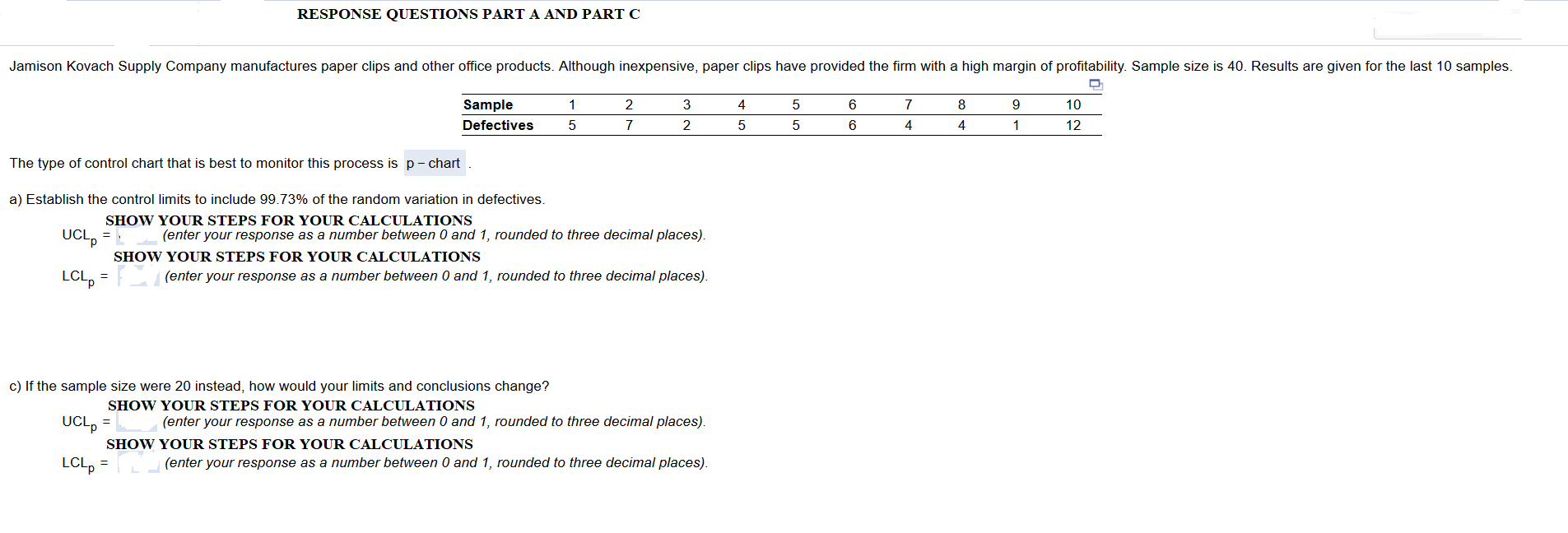 Solved RESPONSE QUESTIONS PART A AND PART C Jamison Kovach | Chegg.com