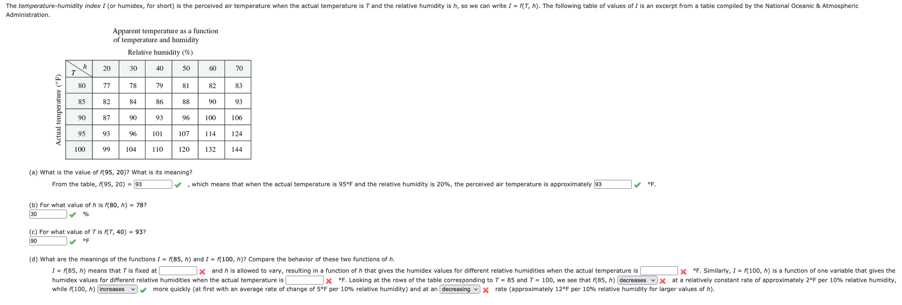 Solved The temperature-humidity index I (or humidex, for | Chegg.com