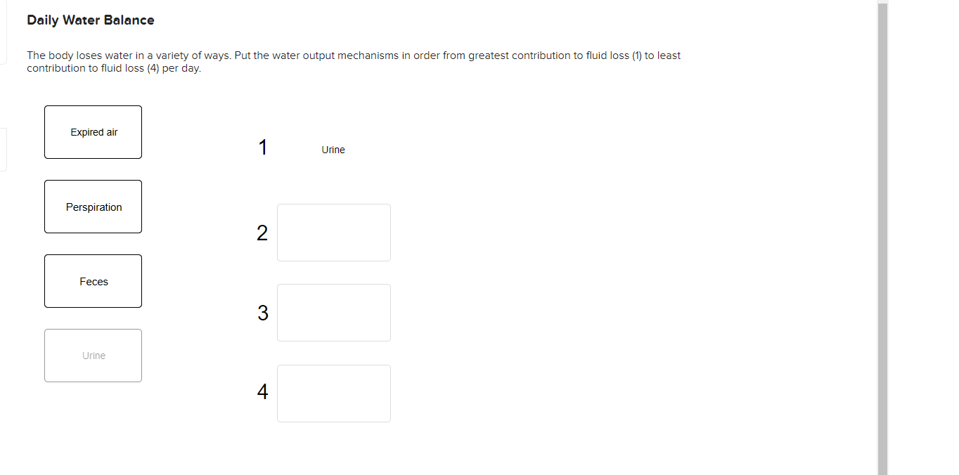 Solved The body loses water in a variety of ways. Put the | Chegg.com
