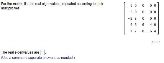 Solved For the matrix, list the real eigenvalues, repeated | Chegg.com