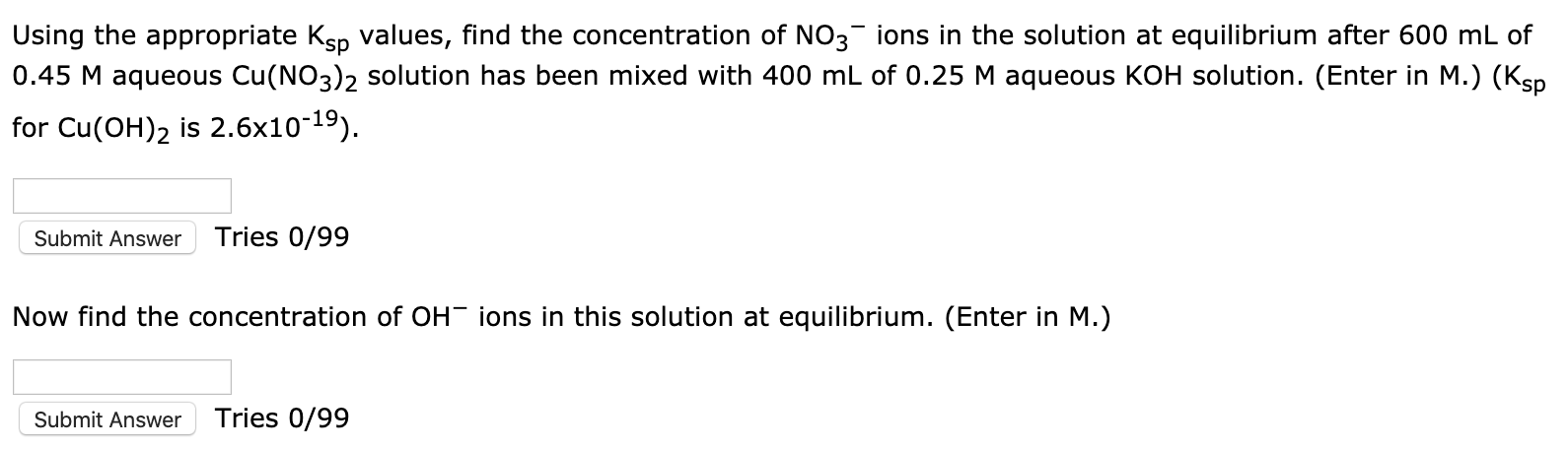 Solved Using the appropriate Ksp values, find the | Chegg.com