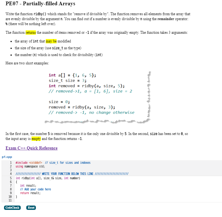 Solved PE07 - Partially-filled Arrays Write the function | Chegg.com