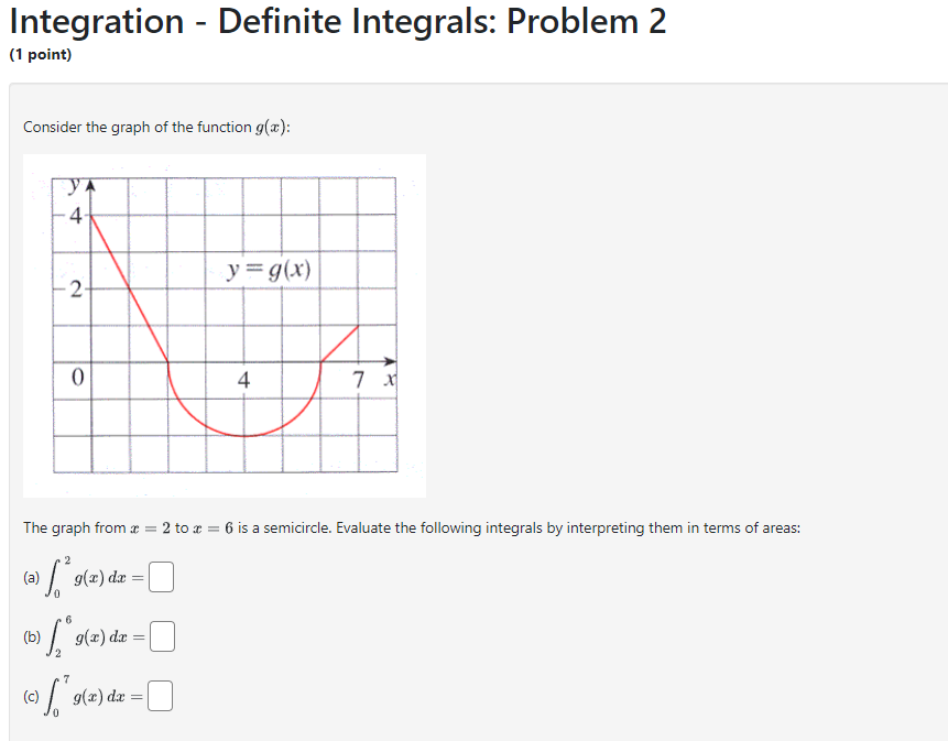 Solved Integration - Definite Integrals: Problem 2 (1 point) | Chegg.com