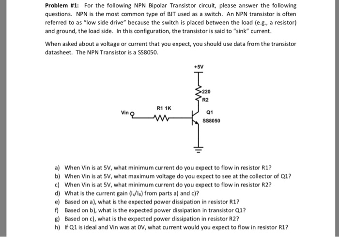 Solved Problem #1: For the following NPN Bipolar Transistor | Chegg.com