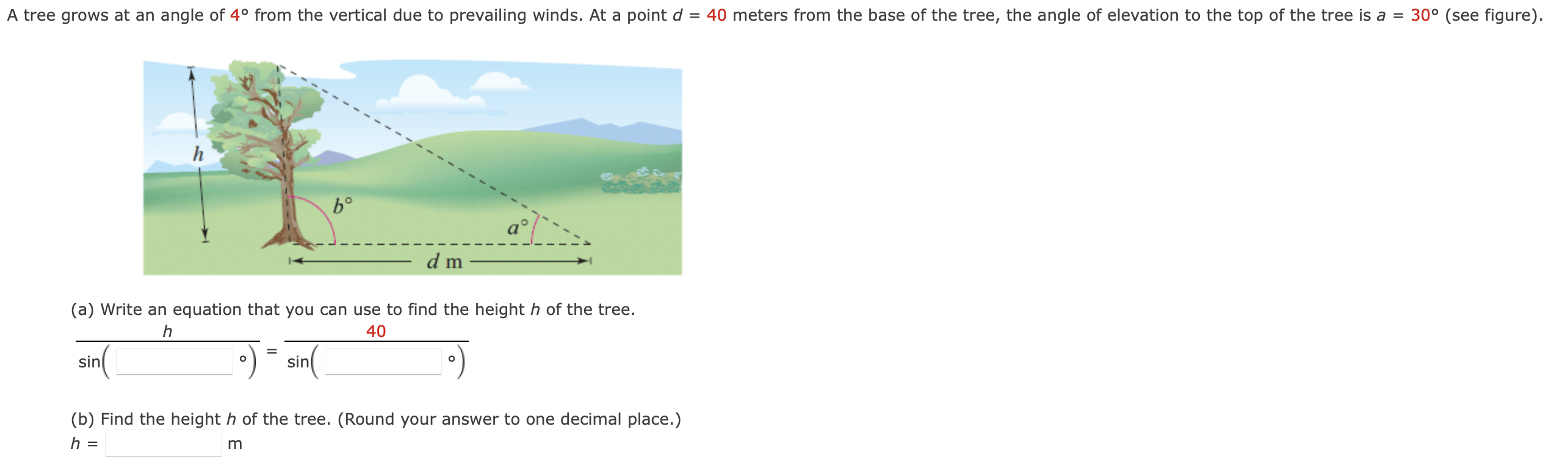 Solved A tree grows at an angle of 4° from the vertical | Chegg.com