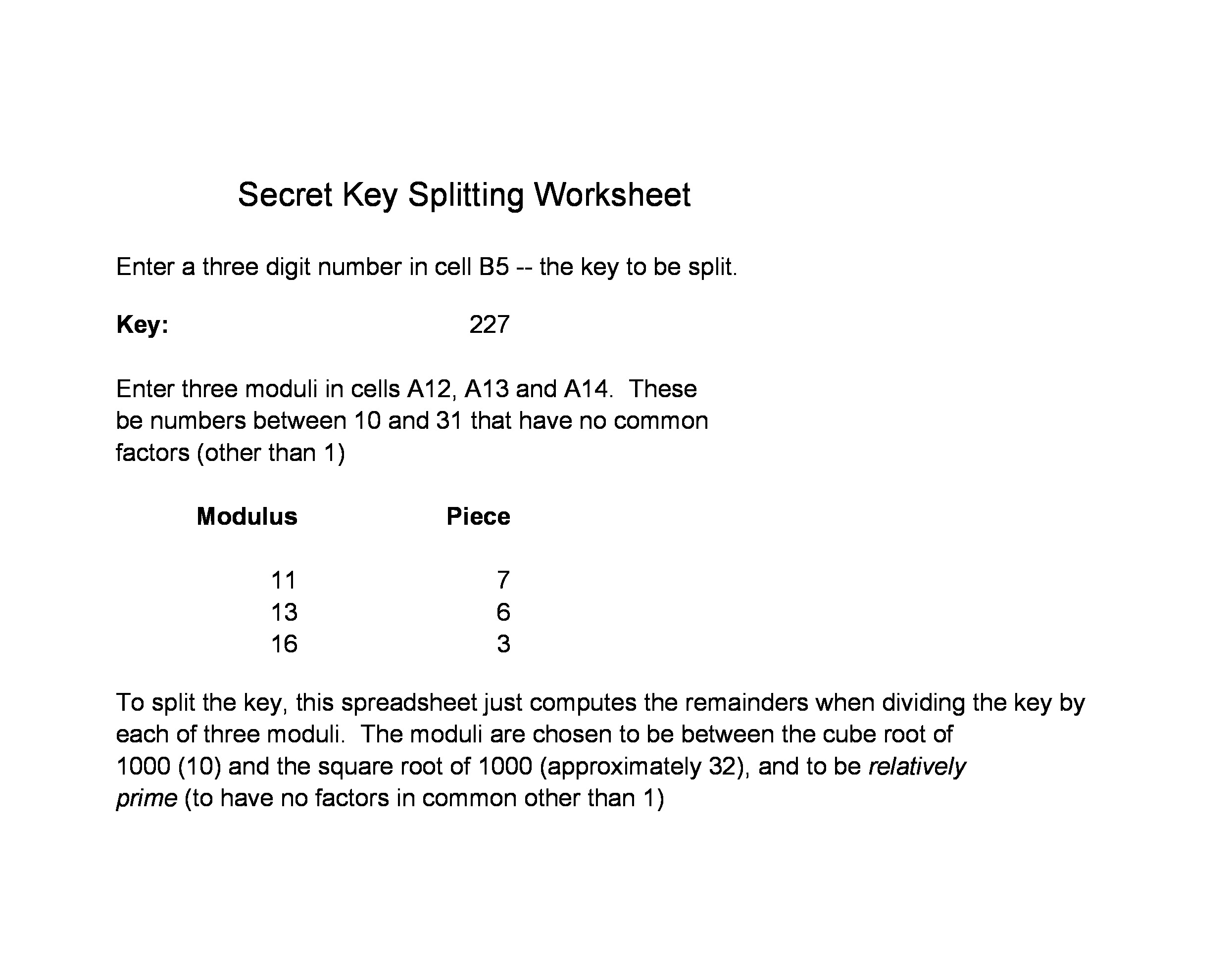 Solved Secret Key Splitting Worksheet Enter a | Chegg.com