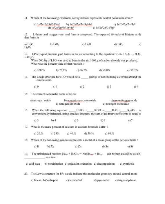 Solved Chemistry 12 Review for Chemist 12l Exit Exam: try | Chegg.com
