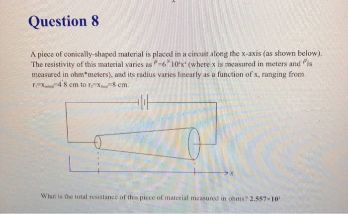 Solved Question 8 A piece of conically-shaped material is | Chegg.com