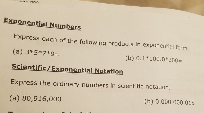 Solved Exponential Numbers Express each of the following | Chegg.com