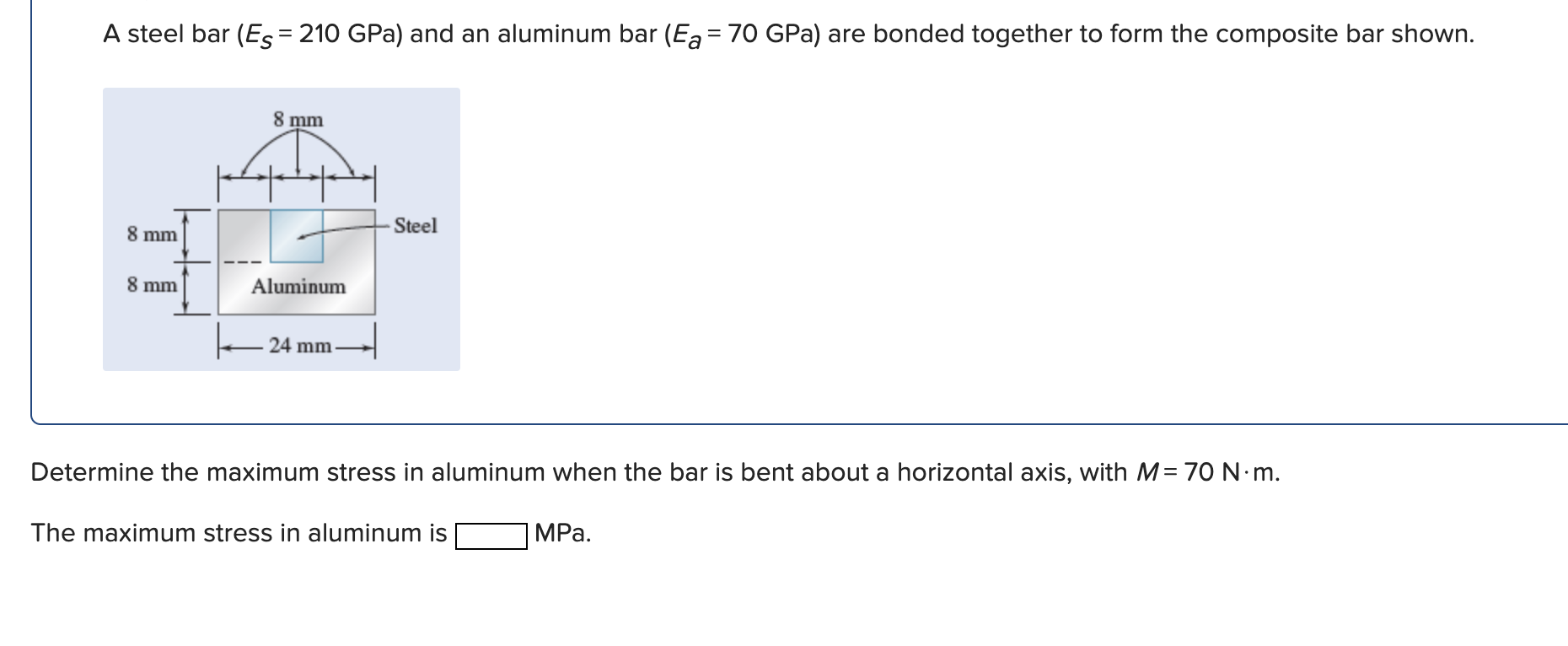 Solved A steel bar (Es = 210 GPa) and an aluminum bar (Ea = | Chegg.com