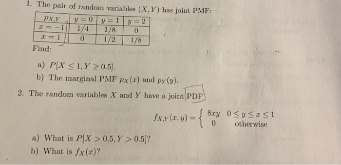 Solved 1. The pair of random variables (X, Y) has joint PMF: | Chegg.com