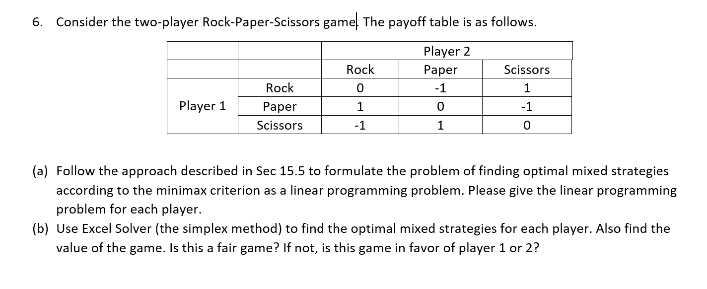 Solved 6. Consider the two-player Rock-Paper-Scissors game. | Chegg.com